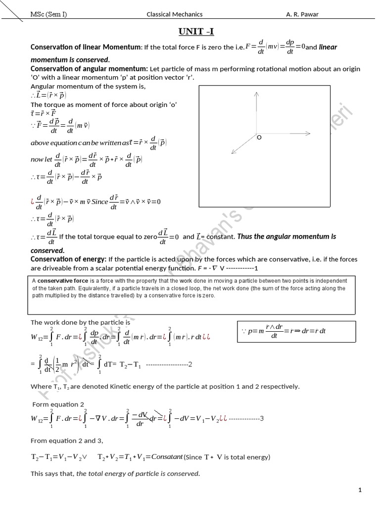 Classical Mechanics Lecture Notes on Conservation Laws, Systems of ...