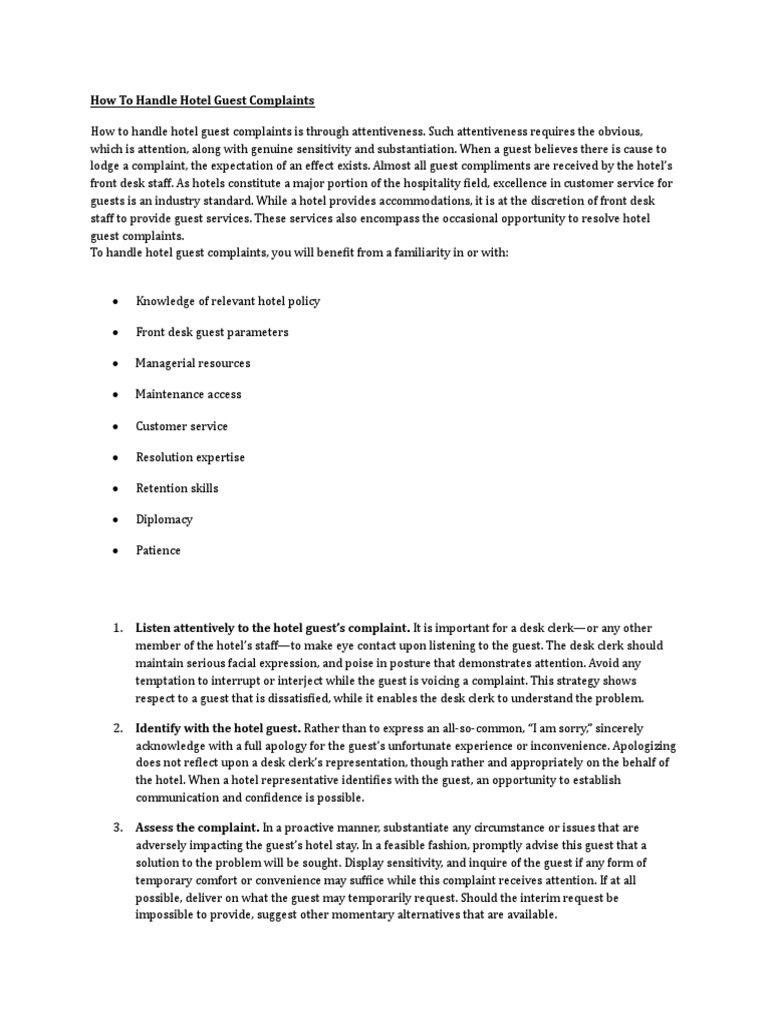 How To Handle Hotel Guest Complaints | PDF | Business