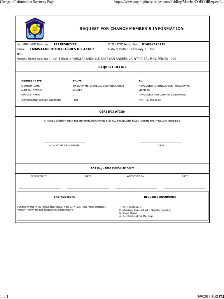 Change of Information Summary Page | PDF | Marriage | Social Institutions