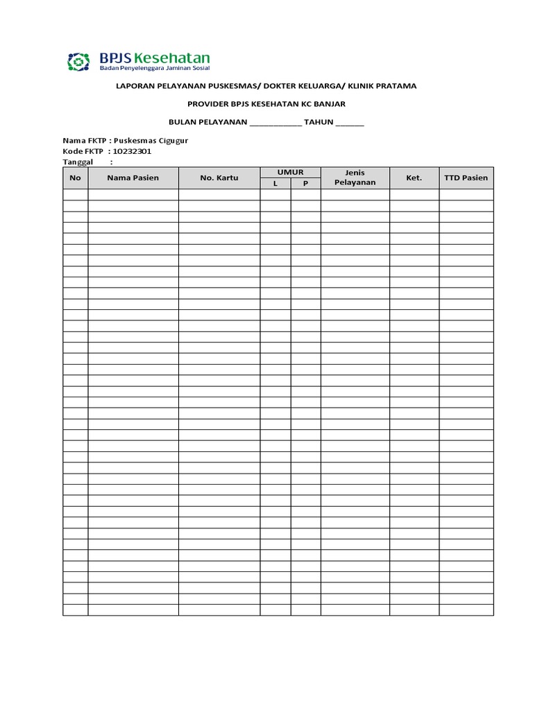 Blangko Kunjungan Sehat Bpjs | PDF
