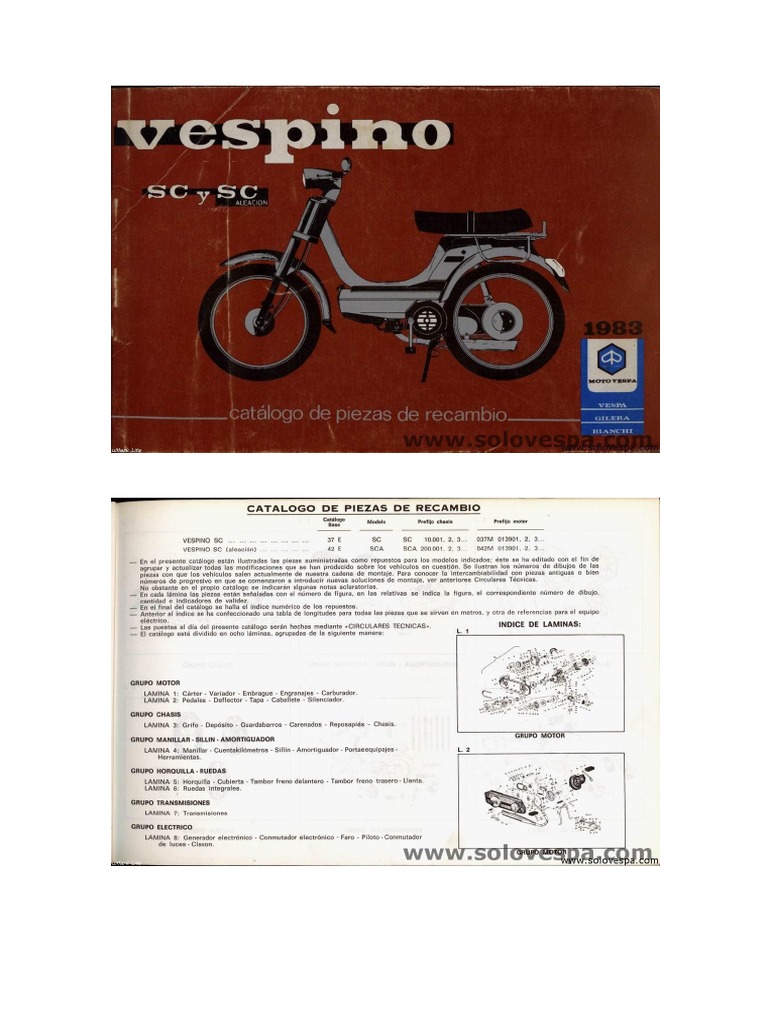 Manual de Piezas Vespino SC SCA | PDF