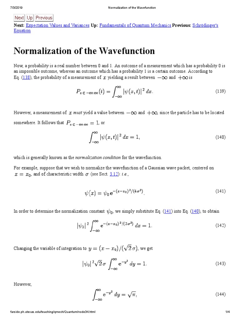 Normalization of The Wavefunction | PDF | Wave Function | Schrödinger ...