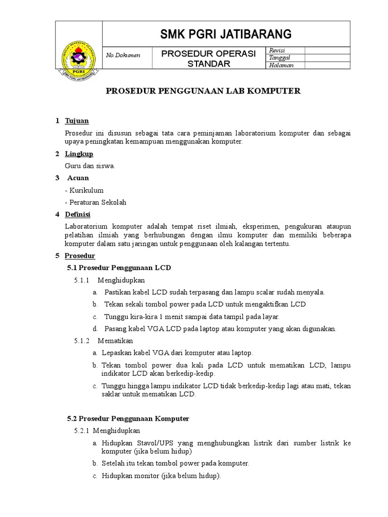 SOP Penggunaan Laboratorium Komputer | PDF