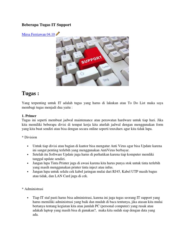 Beberapa Tugas IT Support | PDF