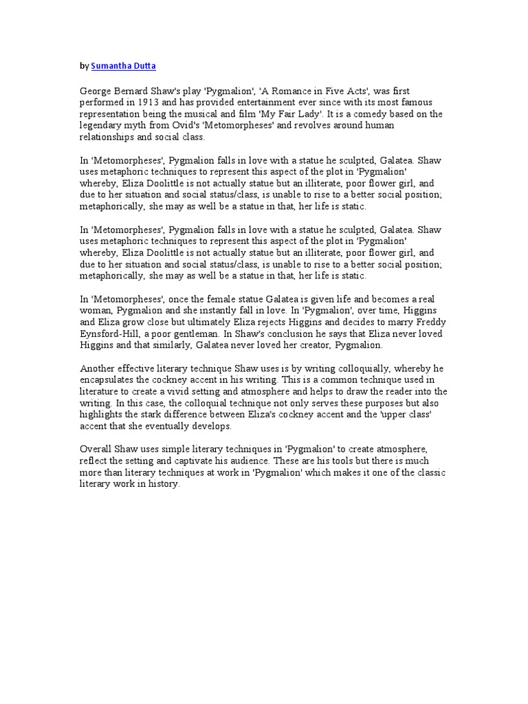 Literary Analysis George Bernard Shaw's Literary Technique in Pygmalion ...