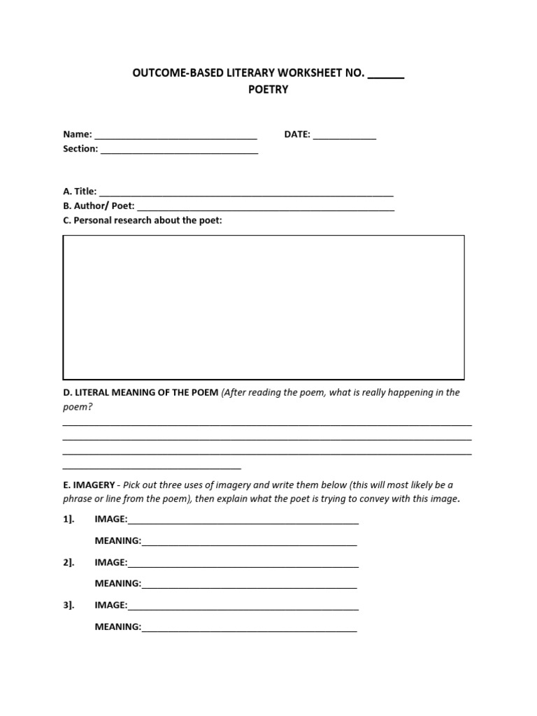 Poetry Worksheet | PDF | Poetry | Writing