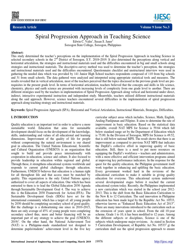 .Spiral Progression Approach in Teaching Science | PDF | Inquiry Based ...