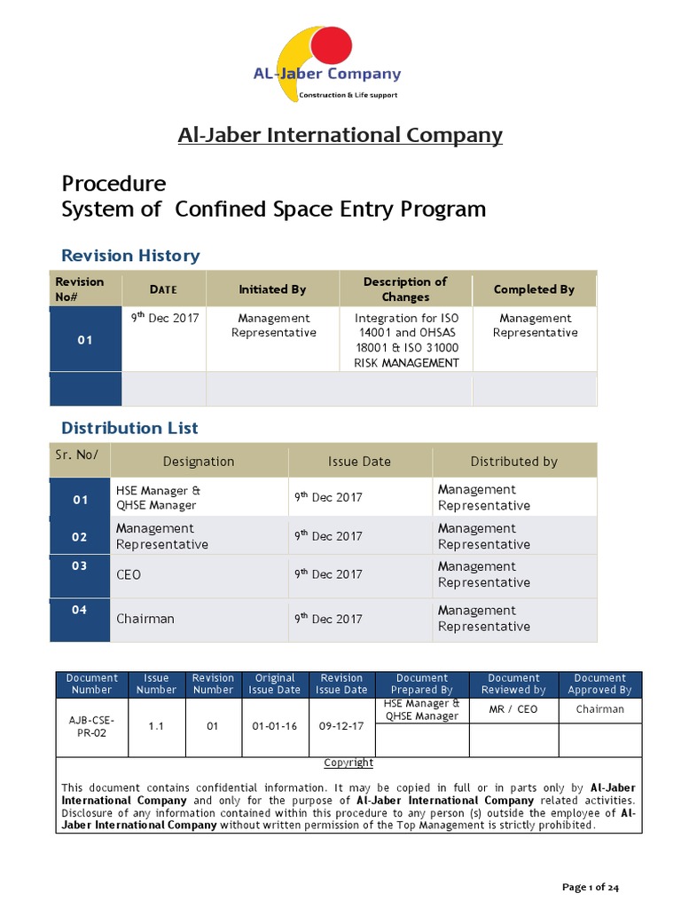 Confined Space Entry Program | PDF | Ventilation (Architecture) | Safety