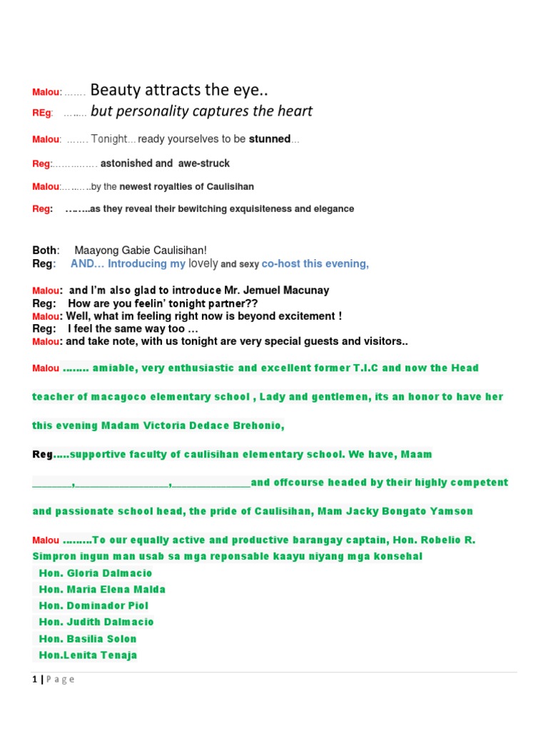 Coronation Script - Miss Caulishan 2018 | PDF