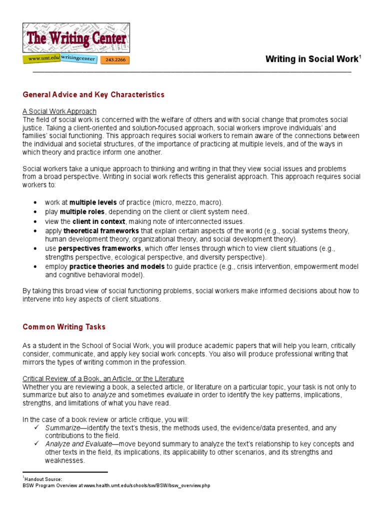 General Advice and Key Characteristics: Writing in Social Work | PDF ...