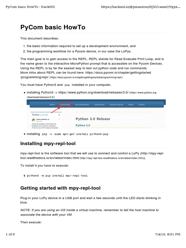 Pycom Basic Howto: Installing Mpy-Repl-Tool | PDF | Flash Memory | Computer File