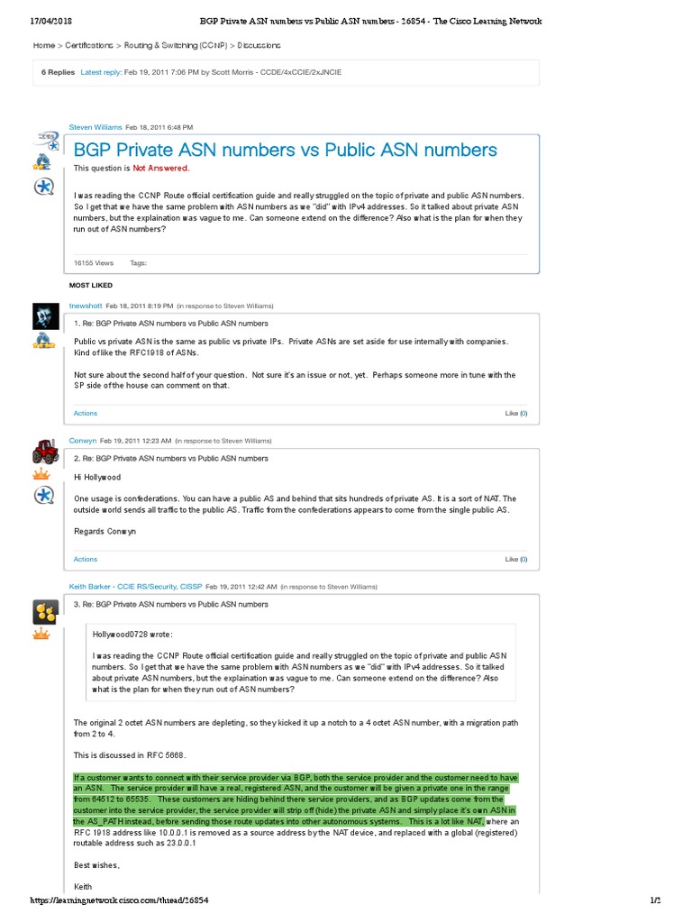 BGP Private ASN Numbers Vs Public ASN Numbers: Not Answered | PDF ... BGP Private ASN Numbers Vs Public ASN Numbers: Not Answered | PDF ...