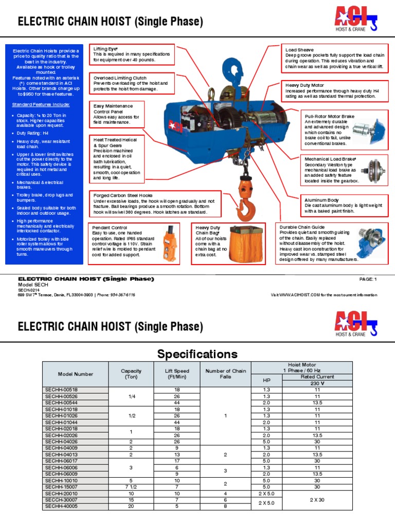 Electric Chain Hoist (Single Phase) | Download Free PDF | Elevator ...
