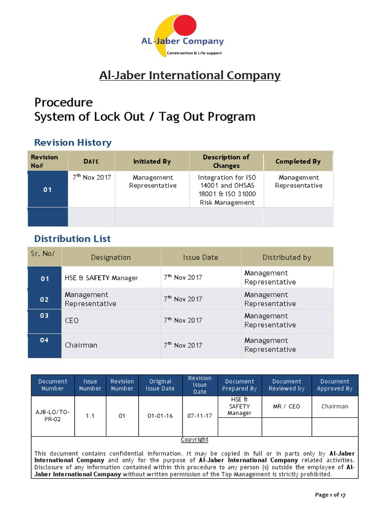 Lock Out Tag Out Program | PDF | Safety | Engineering