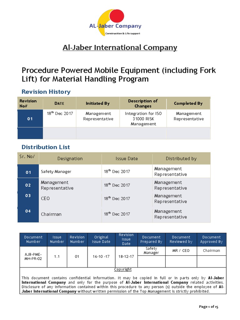 Powered Mobile Equipment (Including Fork Lift) For Mate | PDF ...