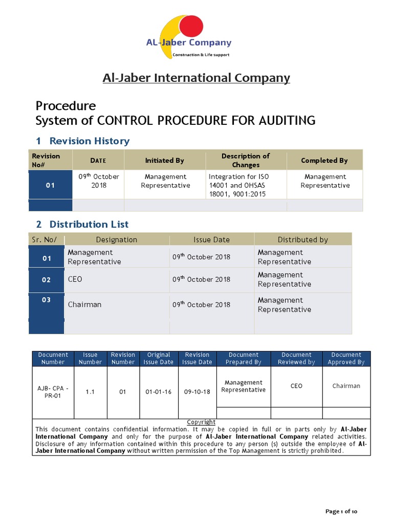Procedure System of Control Procedure For Auditing | Download Free PDF ...