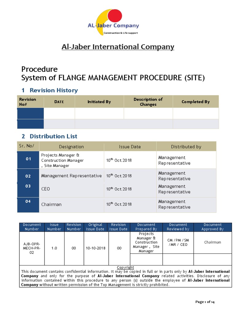 Procedure System of Flange Management Procedure (Site) | Pipe (Fluid ...