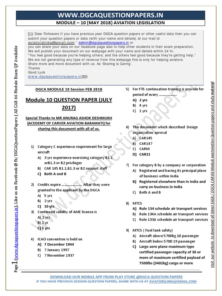DGCA Module 10 Session May 2018 | PDF | Google Play | Aeronautics