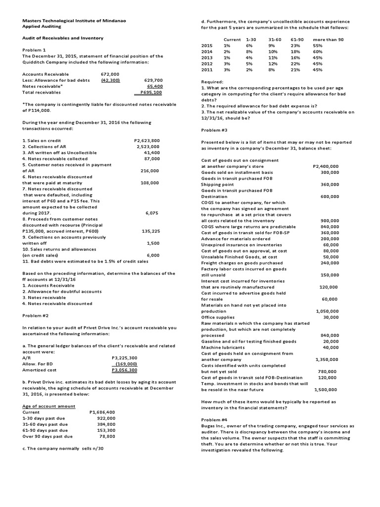 Applied Auditing Audit of Receivables and Inventory | PDF | Bad Debt ...