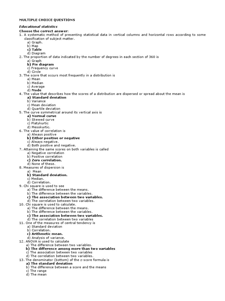 Multiple Choice Questions | PDF | Correlation And Dependence | Analysis ...