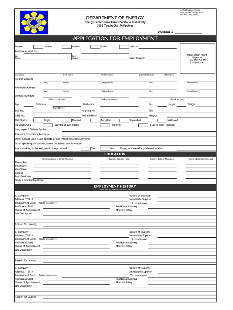 DOE Employment Application Form | PDF | Employment | Government Information
