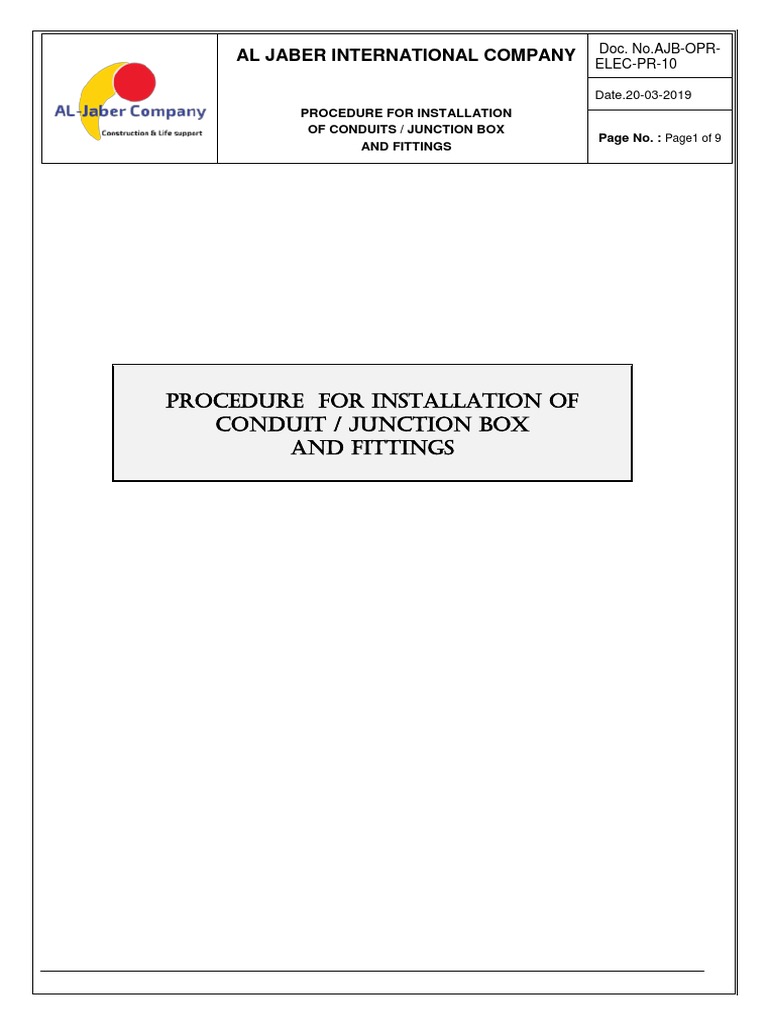 Procedure For Junction Box and Conduiting | PDF | Duct (Flow) | Building