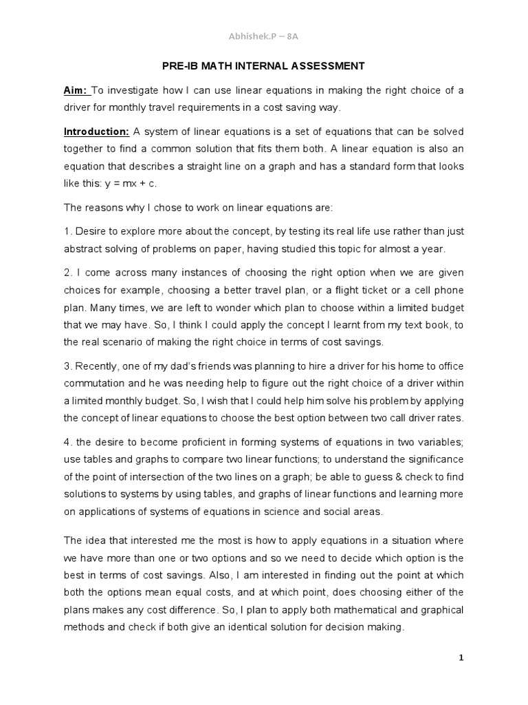Math Pre-IB IA Project Final Draft Abhishek.p-Nov24 | PDF | Line ...