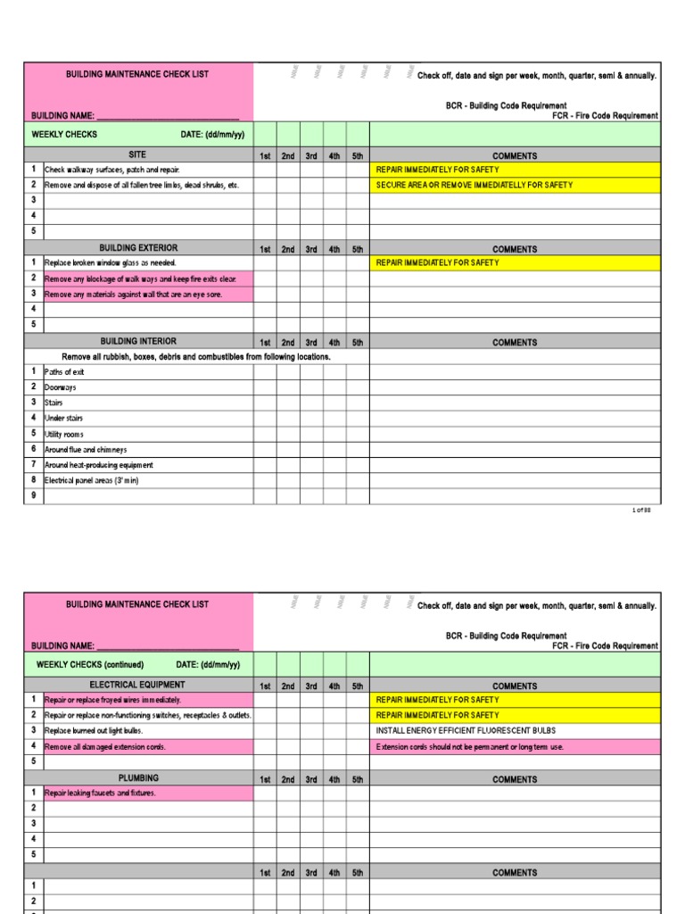 Building Maintenance Check List | PDF | Basement | Hvac