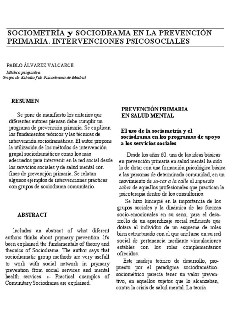 Sociometria Sociodrama PDF | PDF | Salud mental | Aprendizaje