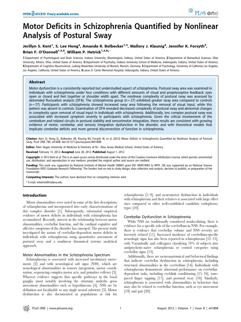 Posture Schiz | PDF | Balance (Ability) | Schizophrenia