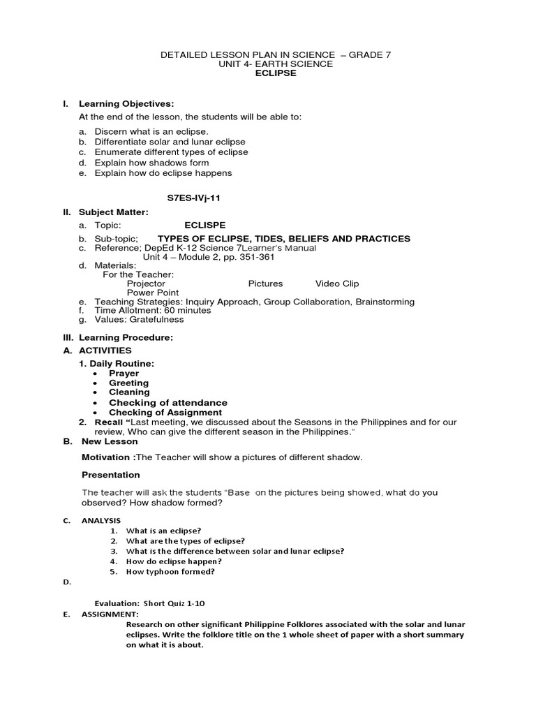 DLP Demo 7 Eclipse | PDF | Eclipse | Lesson Plan