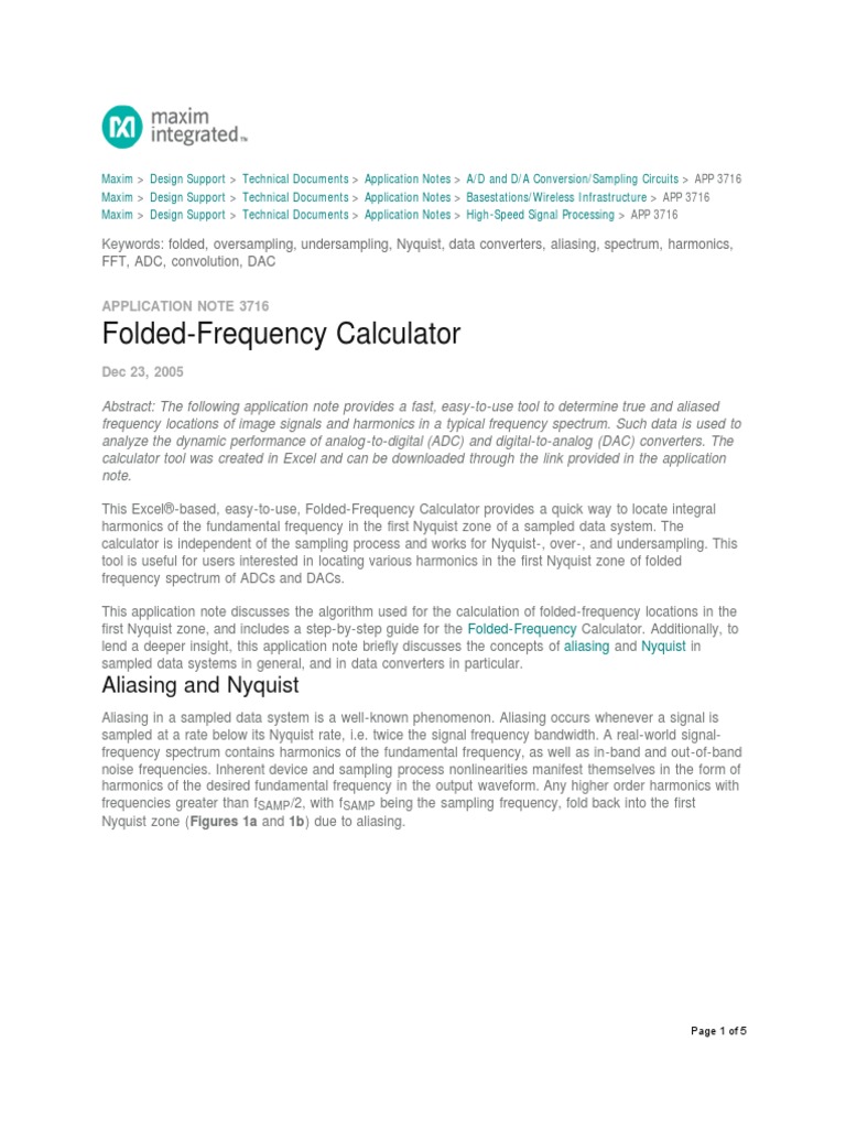Folded-Frequency Calculator: Aliasing and Nyquist | PDF | Sampling (Signal Processing) | Analog ...