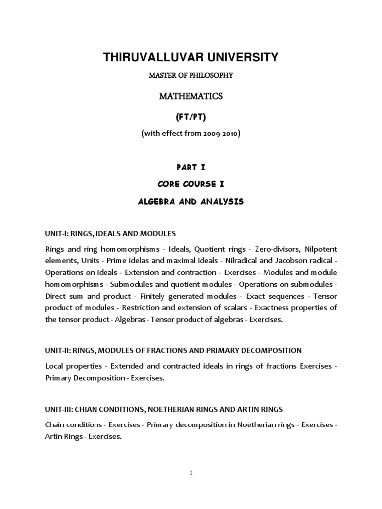 M.phil Mathematics | PDF | Ring (Mathematics) | Module (Mathematics)