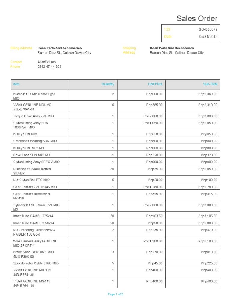 SalesOrder SO 005679allan | PDF | Vehicle Parts | Engines