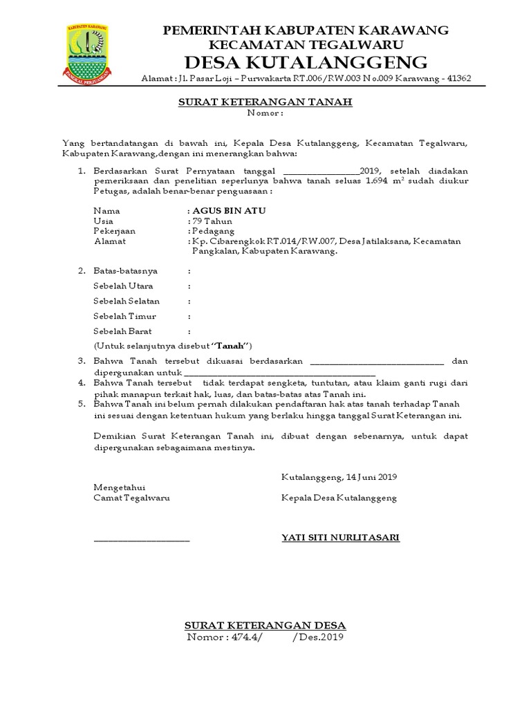 Surat Keterangan Tanah Dari Kepala Desa | PDF Surat Keterangan Tanah Dari Kepala Desa | PDF