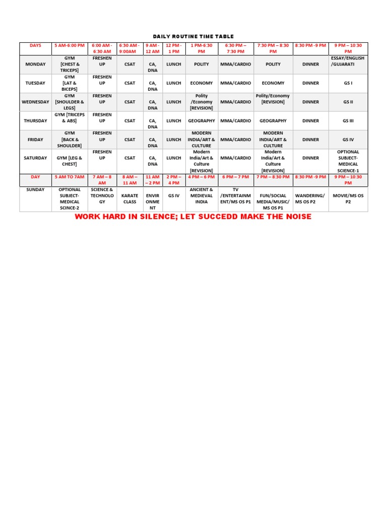Daily Routine Time Table-Mayur Patel | PDF