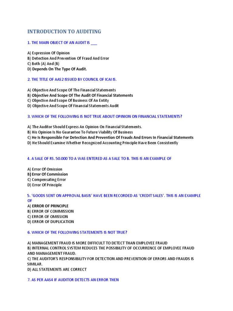 Auditing MCQs | PDF | Financial Audit | Audit