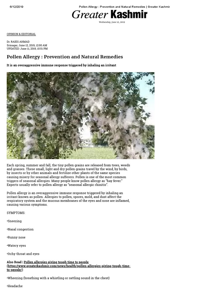 Pollen Allergy - Prevention and Natural Remedies - Greater Kashmir ...