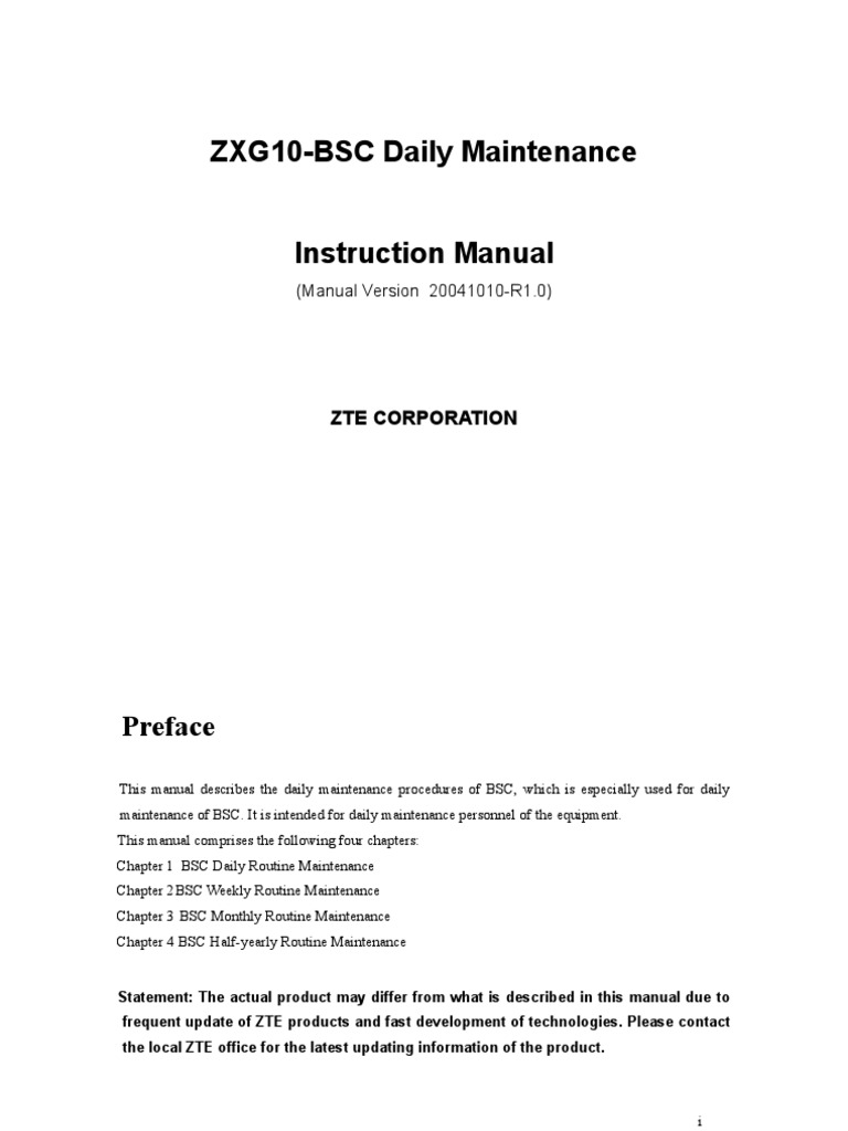 05-ZXG10-BSC Daily Maintenance Instruction Manual | PDF | Backup ...