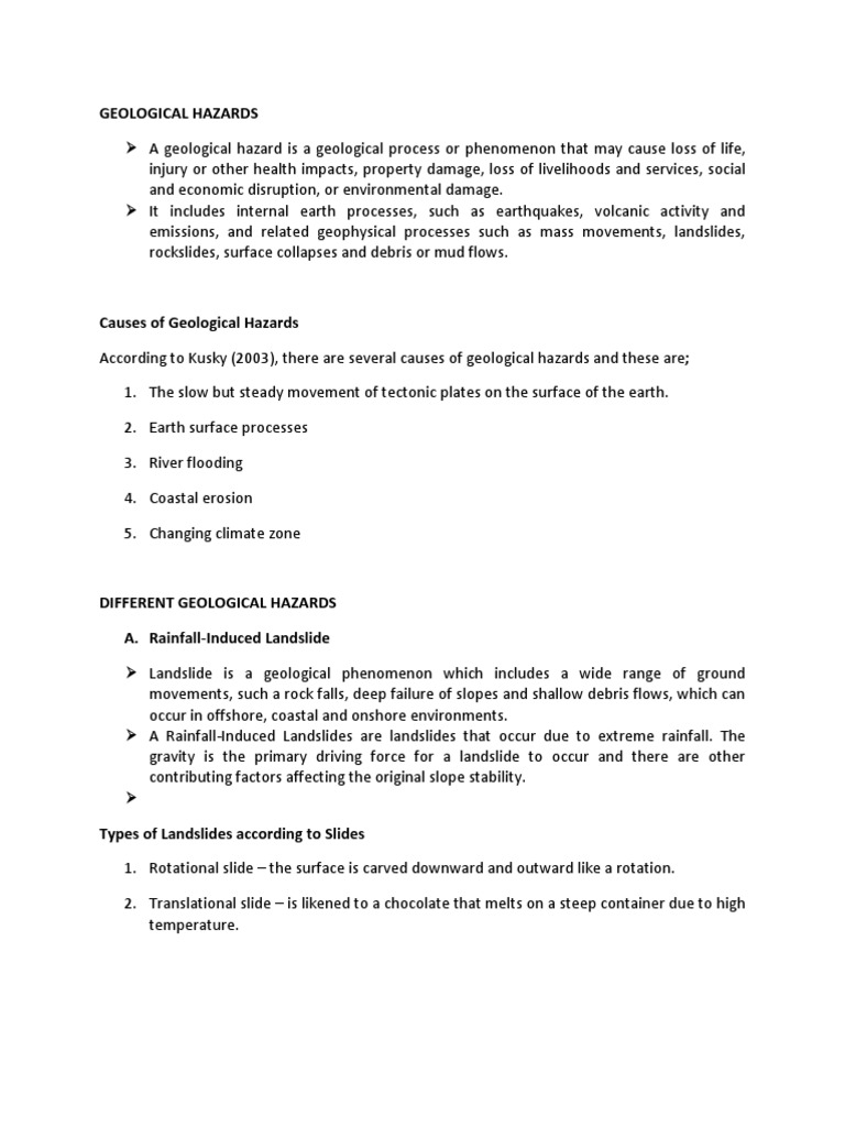 Geological Hazards | PDF | Landslide | Sinkhole