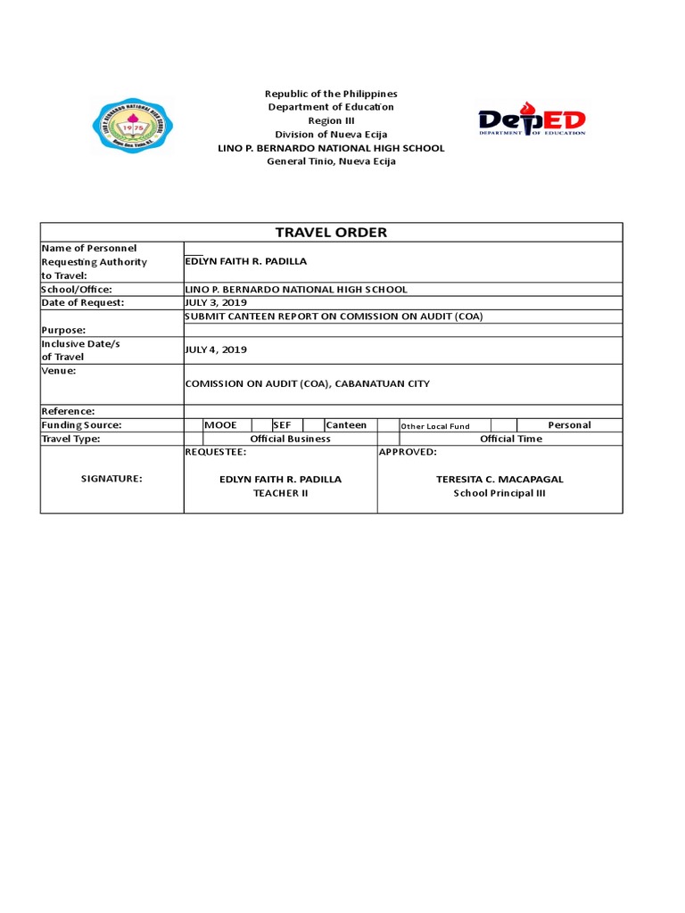 New Form of Travel Order | PDF | Philippines | Government