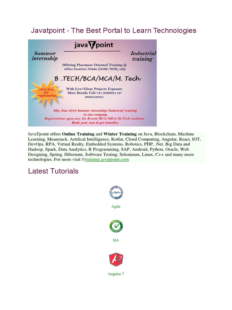 Javatpoint The Best Portal To Learn Technologies Agile Pdf Selenium Software Java