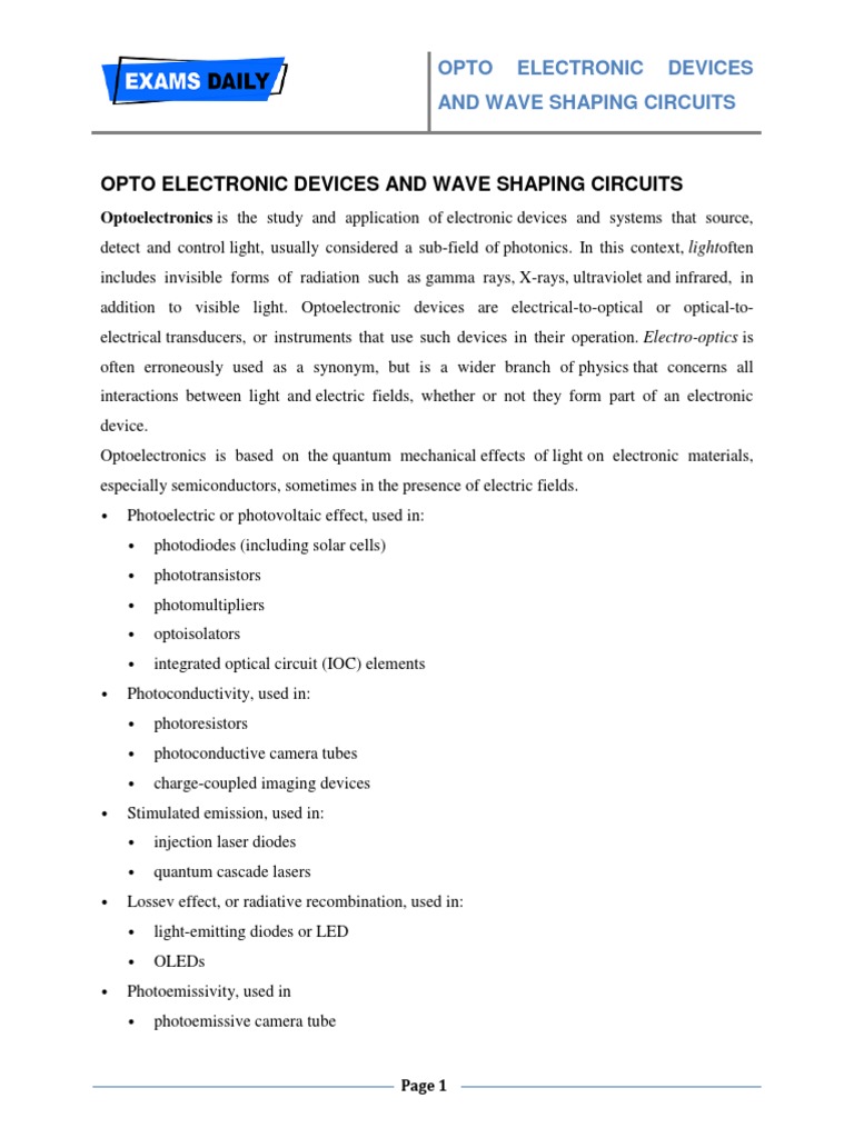 Opto Electronic Devices and Wave Shaping Circuits Study Material | PDF ...