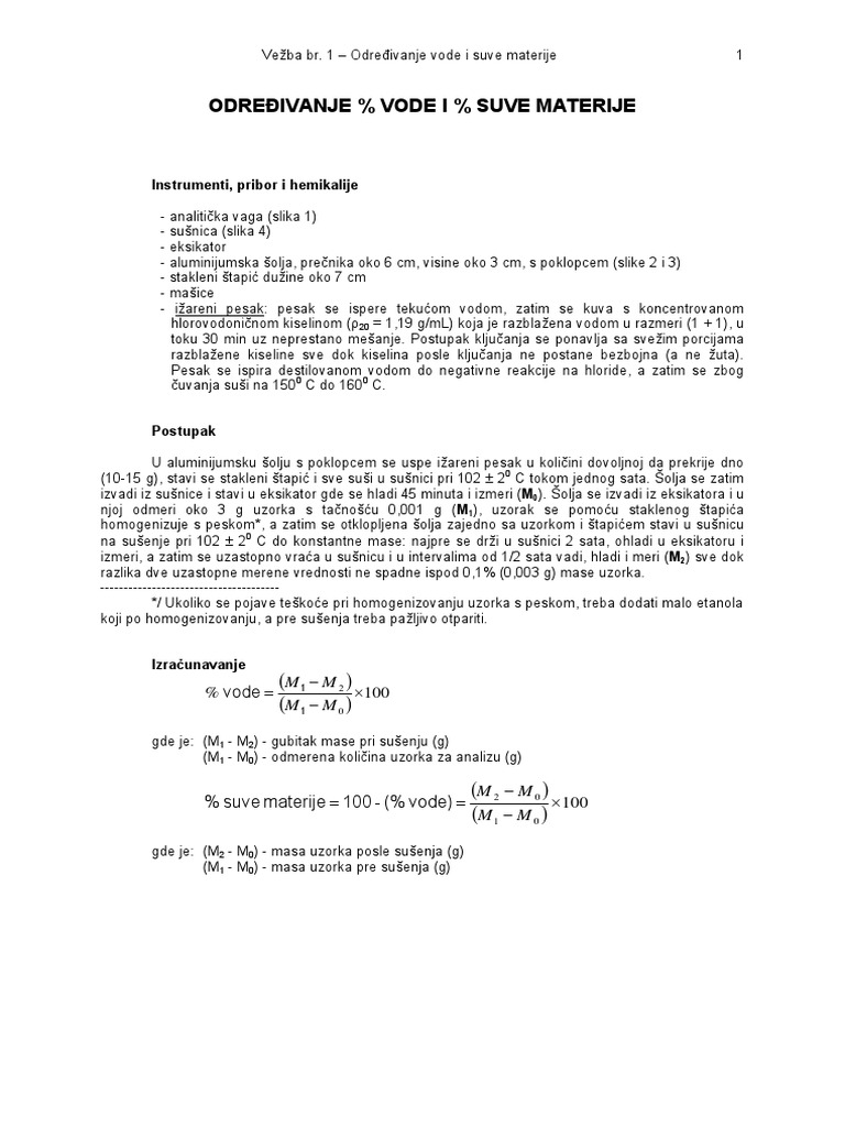 01 Odredjivanje Vode I Suve Materije | PDF