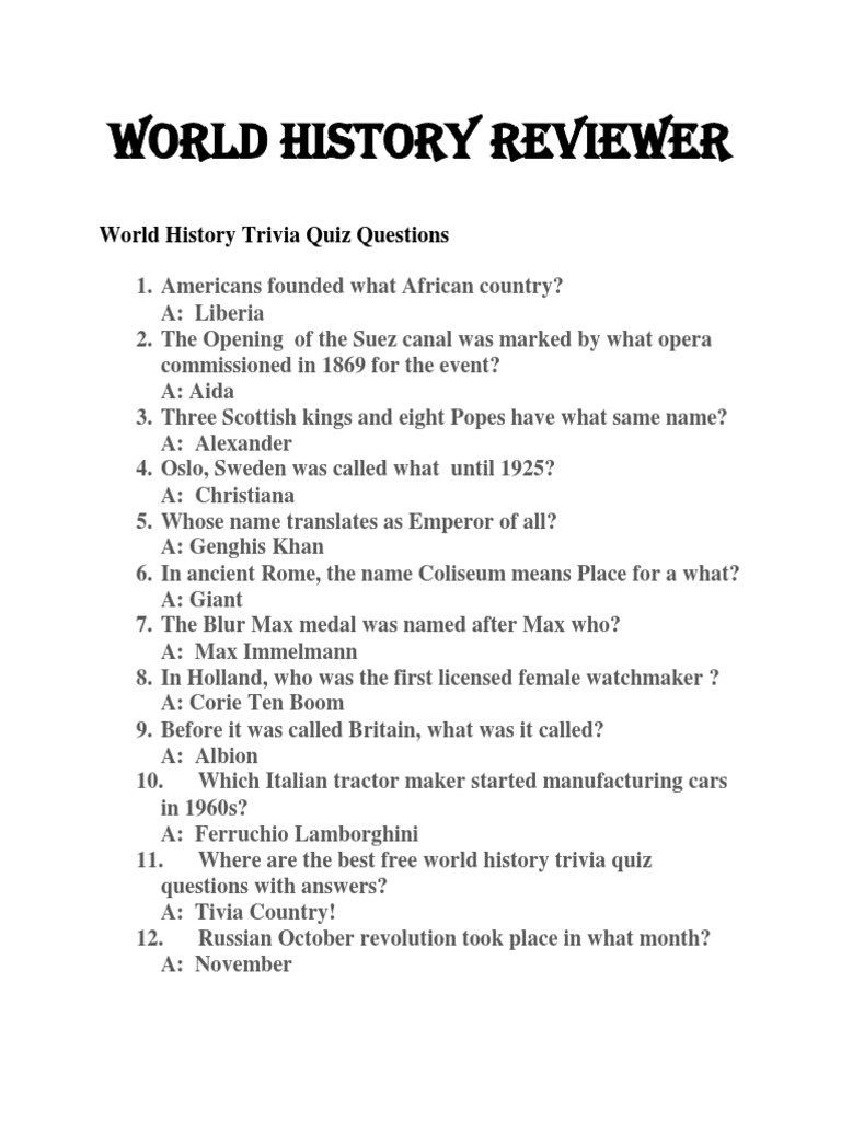 World History Reviewer | PDF | Dr. Seuss | Presidents Of The United States