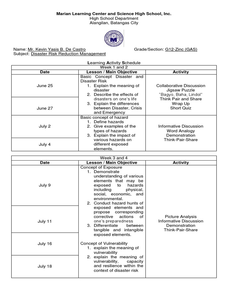 Marian Learning Center and Science High School, Inc | PDF | Hazards | Risk