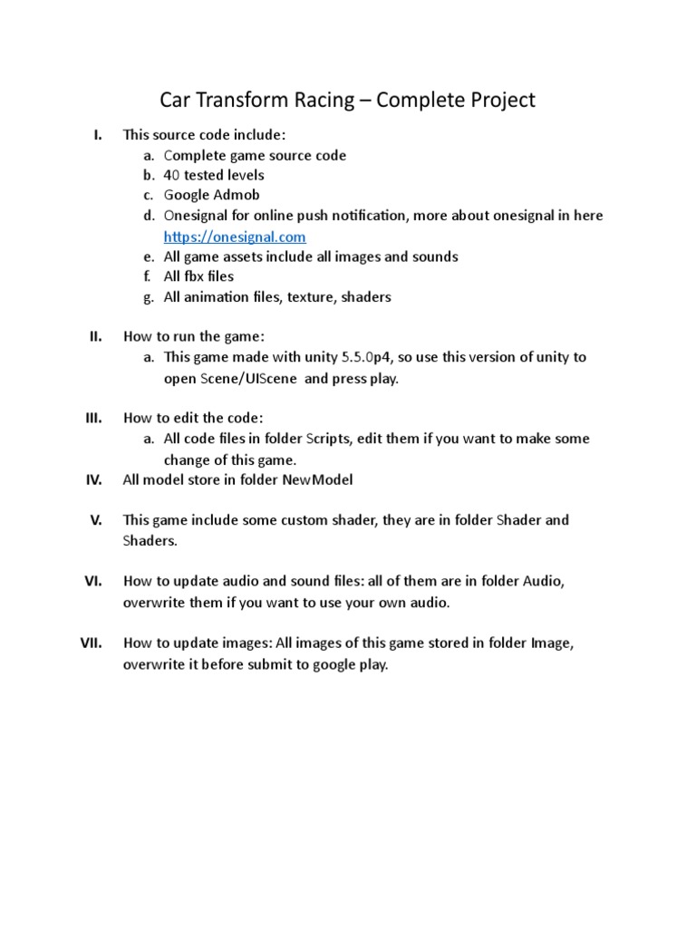 Game Dev Kit: Car Transform Racing | PDF | Games & Activities | Computers