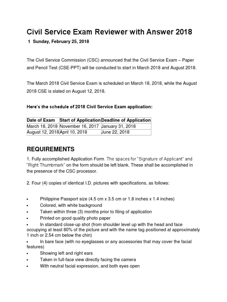 Civil Service Exam Reviewer With Answer 2018: Requirements | PDF ...