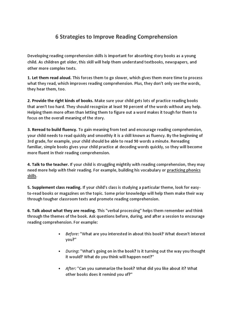 6 Strategies To Improve Reading Comprehension | PDF | Reading ...