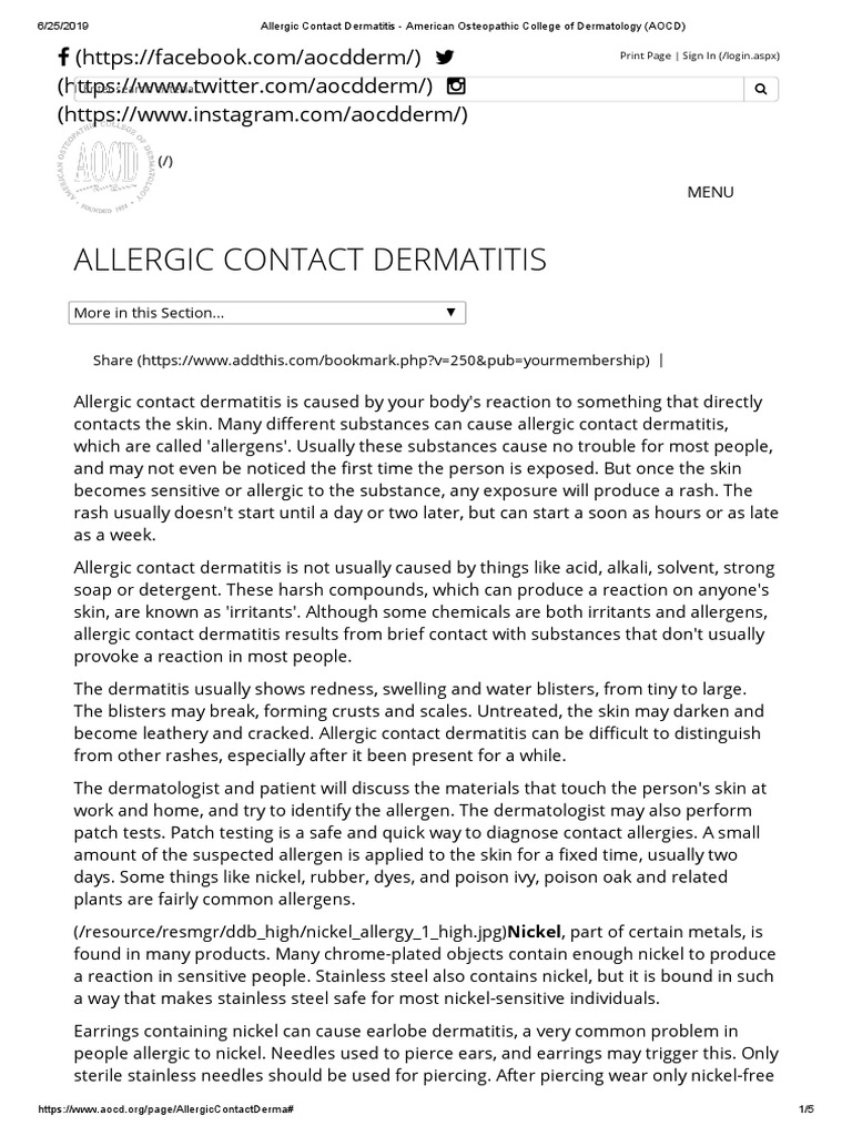 Allergic Contact Dermatitis | PDF | Allergy | Dermatitis